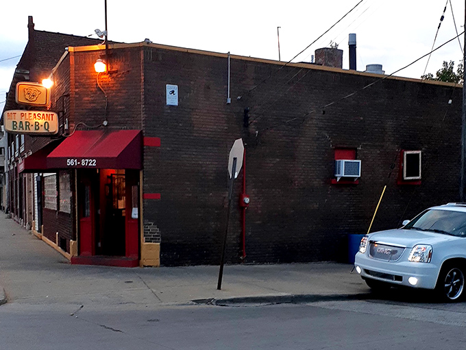 The unassuming brick exterior of MT Pleasant Bar-B-Q beckons like a smoke signal to barbecue pilgrims. That little pig sign knows what you're in for.