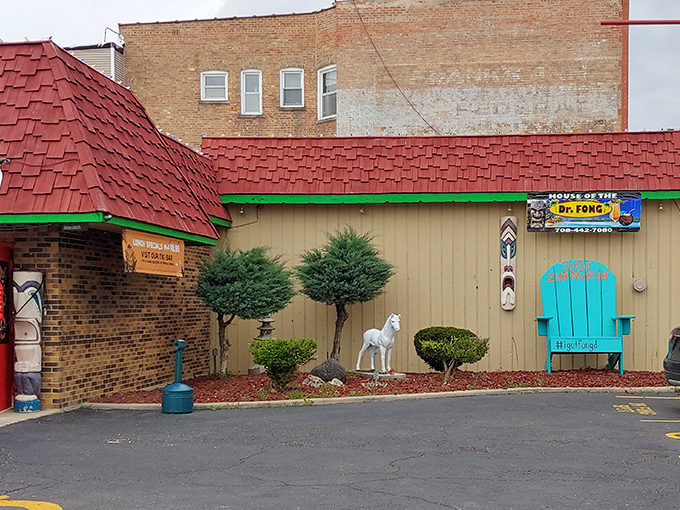 The unassuming exterior of Chef Shangri-La might fool you, but that turquoise Adirondack chair is practically winking at you, promising tropical delights inside.