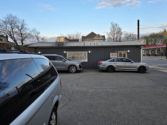 The unassuming exterior of Donut World stands like a temple to fried dough devotion. No fancy frills needed when what's inside is this good.