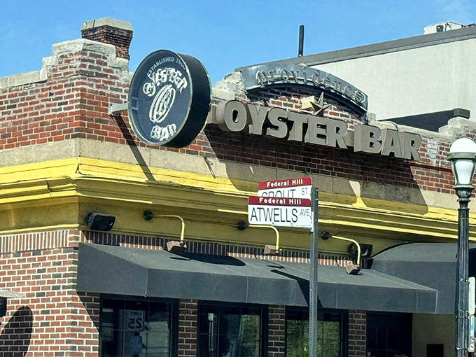 The iconic brick facade of Providence Oyster Bar stands as a beacon for seafood lovers on Federal Hill. A Rhode Island institution worth every bite. 
