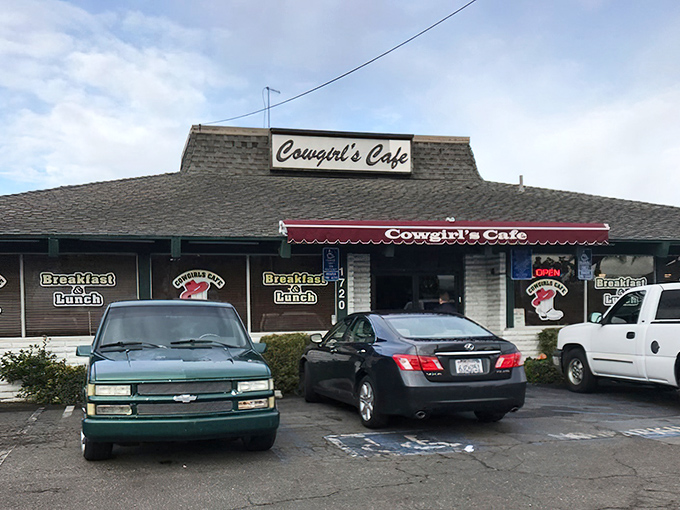 The unassuming exterior of Cowgirls Cafe in Santa Ana might not scream "culinary destination," but locals know better. Breakfast paradise awaits behind those doors.