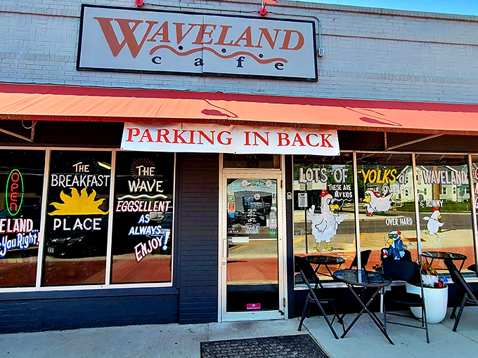The iconic Waveland Caf&eacute; storefront beckons with its cheerful red awning and whimsical window art. "The Breakfast Place" indeed&mdash;truer words were never painted on glass.