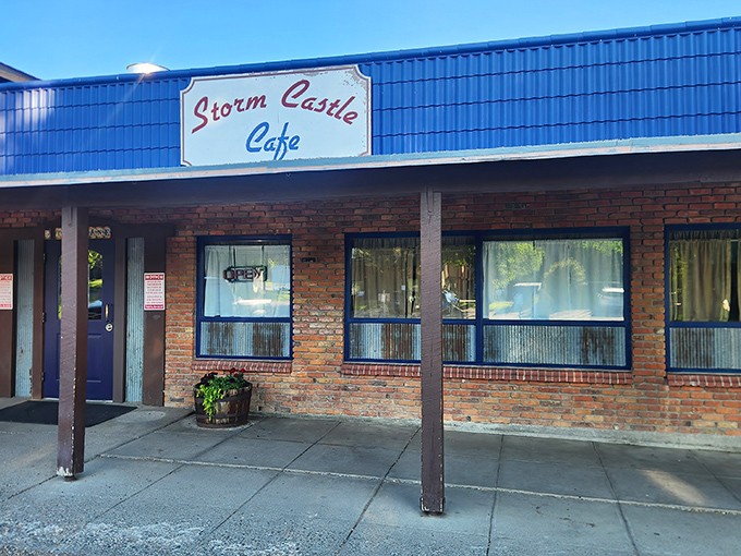 The blue exterior with its simple "Storm Castle Cafe" sign is Montana's version of a treasure map &ndash; X marks the spot for breakfast gold.