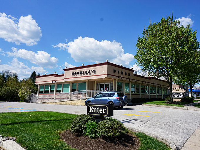 Bathed in golden sunlight, Minella's exterior promises the kind of honest-to-goodness diner experience that no trendy brunch spot could ever replicate.