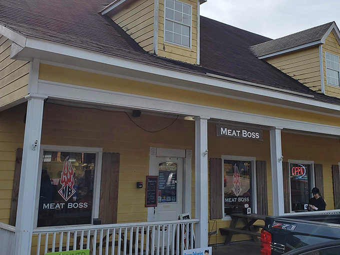 The unassuming yellow cottage exterior of Meat Boss hides barbecue greatness within, like finding a diamond in your backyard.