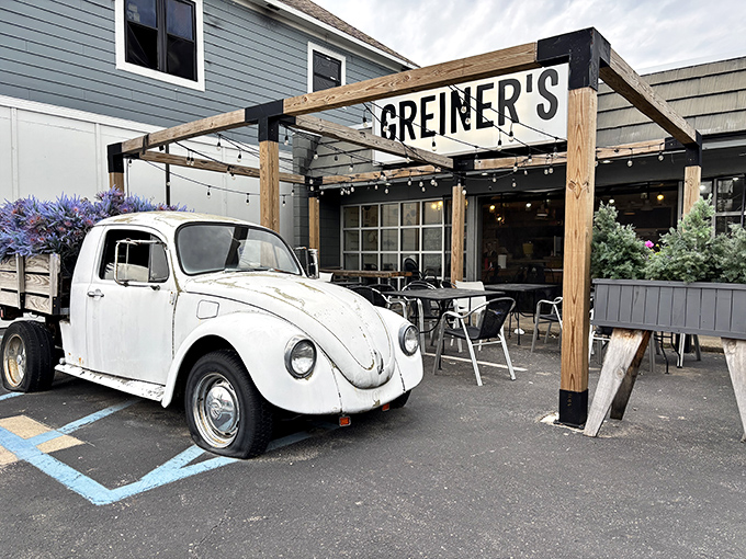 That vintage VW Beetle pickup isn't just for show&mdash;it's your first clue that Greiner's marches to its own deliciously quirky beat.