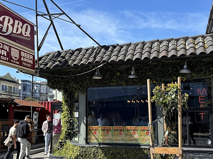 The ivy-covered exterior of 4505 Burgers & BBQ beckons like a meat-lover's oasis in the urban landscape of San Francisco's Divisadero neighborhood.