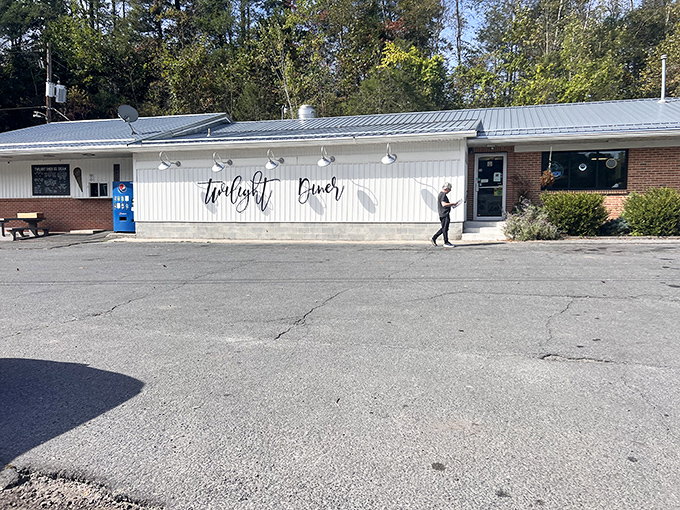 The unassuming exterior of Twilight Diner stands like a culinary secret waiting to be discovered, nestled among Pennsylvania's trees.