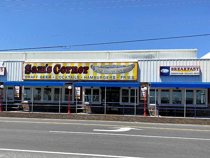 The bright yellow sign beckons like a lighthouse for hungry travelers. Sam's Corner stands proudly on Murrells Inlet's main drag, promising comfort food salvation.