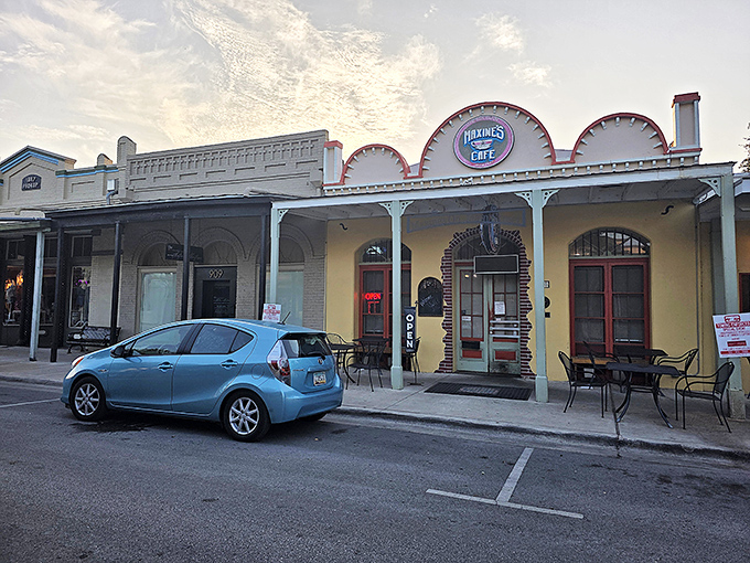 The charming facade of Maxine's beckons like a yellow-brick-road promise of breakfast nirvana. Those scalloped arches aren't just architectural details&mdash;they're gateways to pancake paradise.