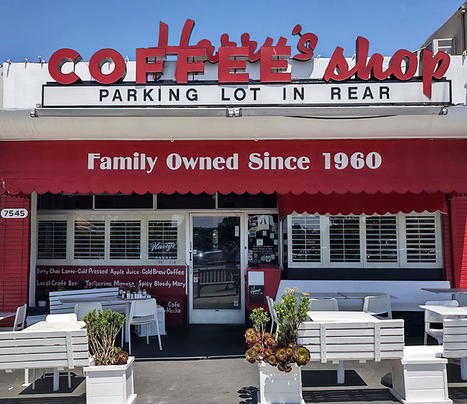 That iconic red awning and vintage signage isn't just decoration&mdash;it's a beacon of breakfast hope for hungry La Jollans since the Kennedy administration.