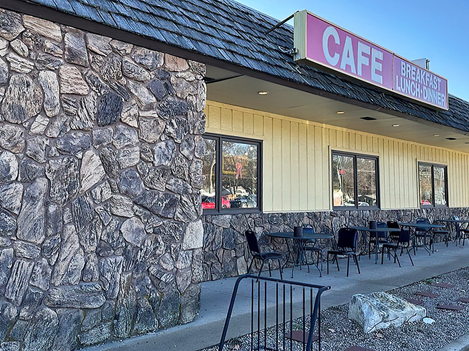 The stone facade of Hi-Way Diner stands as a testament to roadside Americana, promising comfort food treasures within its unassuming walls.