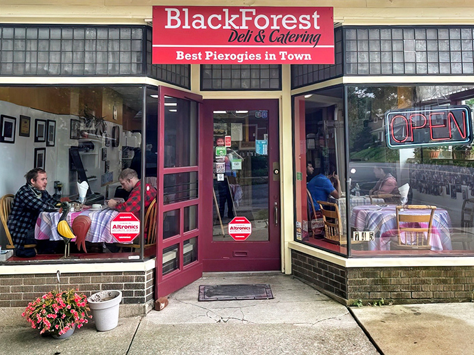 The unassuming storefront of Black Forest Deli promises culinary treasures within. That red sign isn't kidding about those pierogies &ndash; they're the real deal!
