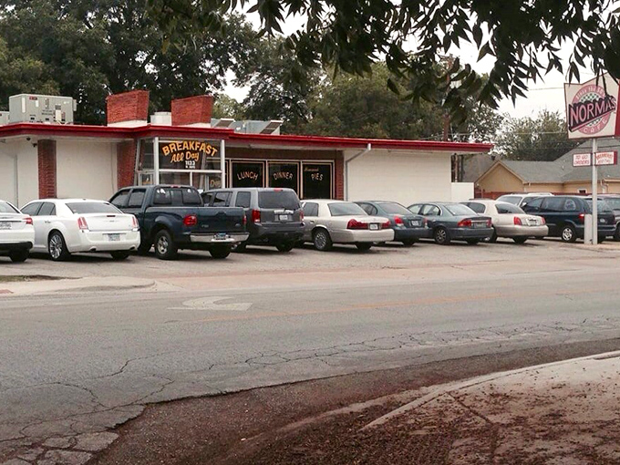 A full parking lot at Norma's Cafe &ndash; where Texans of all stripes gather for legendary fried chicken and all-day breakfast.