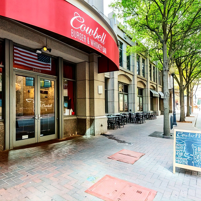 That red awning doesn&rsquo;t lie&mdash;Cowbell is where uptown Charlotte goes for burgers done with attitude and flavor to match.