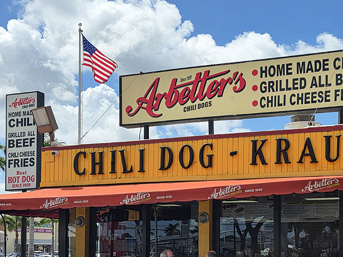 That bold yellow and red exterior isn't whispering &ndash; it's announcing the arrival of serious hot dog excellence to anyone within visual range.