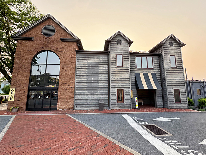 Bathed in golden sunset light, Miller's distinctive architecture blends traditional brick with modern touches—like a delicious handshake between past and present.