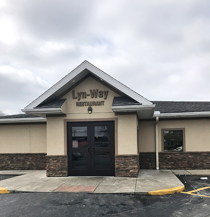 The unassuming exterior of Lyn-Way Restaurant proves once again that in Ohio, the best food hides behind the most modest facades.