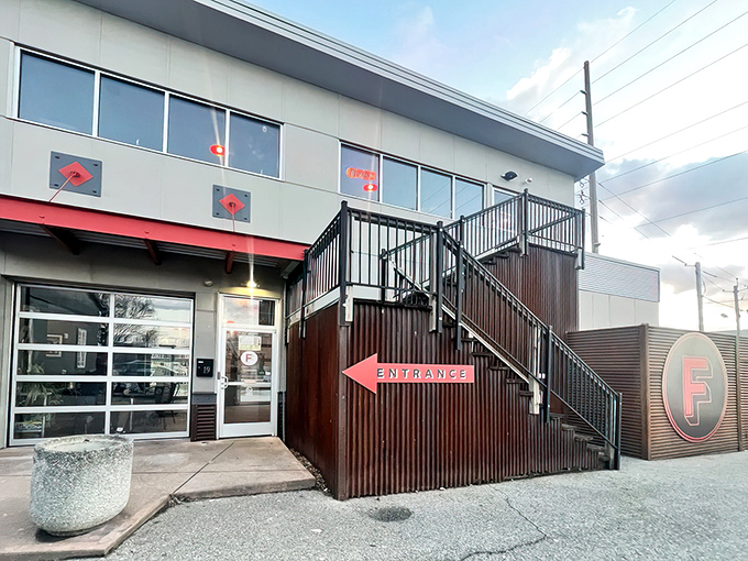 A bright red arrow points the way to pizza paradise &ndash; like following treasure map directions to a chest filled with cheese and dough.