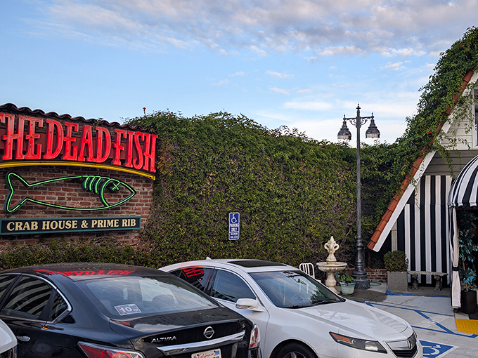 The iconic red sign with its neon green fish skeleton sets the tone immediately &ndash; this isn't your grandmother's seafood joint, unless your grandmother was delightfully eccentric.