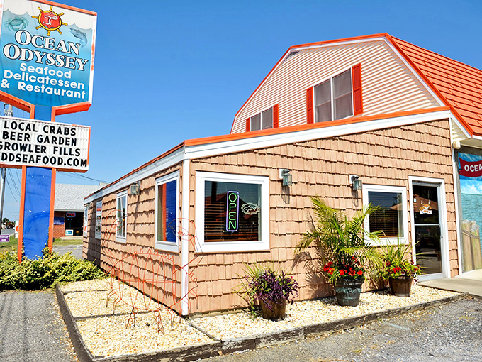 Those cedar shingles and cheerful colors whisper "come in" louder than any neon sign ever could.