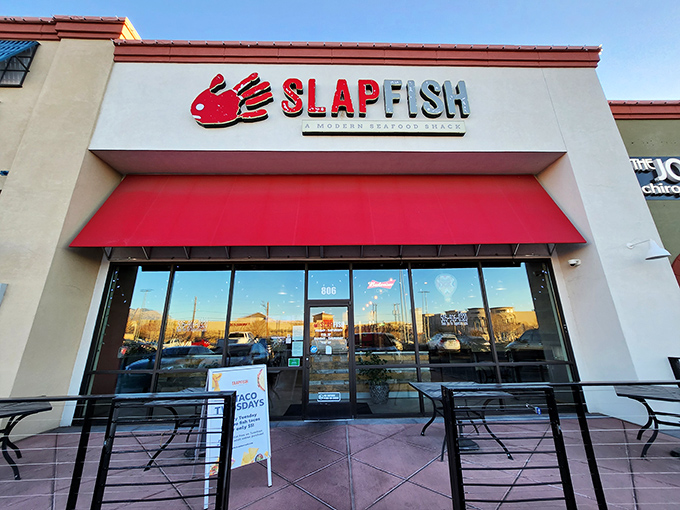 Like finding an oasis in the desert, Slapfish's bright red awning signals seafood salvation for landlocked New Mexicans craving ocean-fresh flavors.