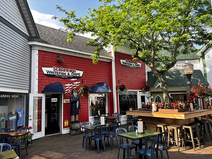 The bright red exterior of Scalawags stands like a beacon for seafood lovers, promising simple pleasures that deliver big on flavor. A true Michigan treasure hiding in plain sight.