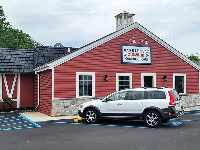 The iconic red clapboard exterior of Marblehead Chowder House stands out like a New England lighthouse beckoning hungry travelers to safe harbor in Easton.