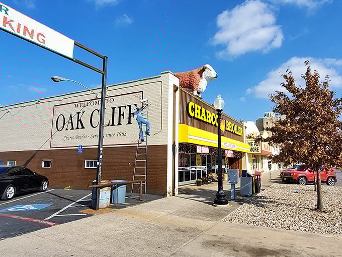 The unmistakable yellow sign of Charco Broiler stands proudly in Oak Cliff, like a beacon calling all steak lovers home.