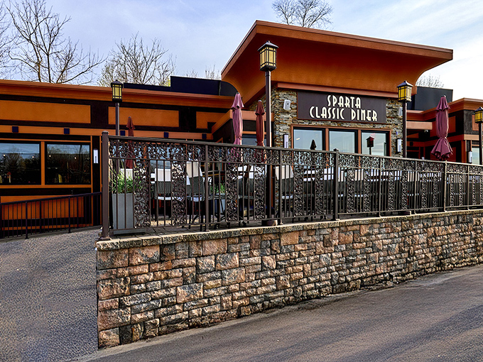 The stone facade and warm copper tones of Sparta Classic Diner invite you in like a culinary hug from your favorite aunt.