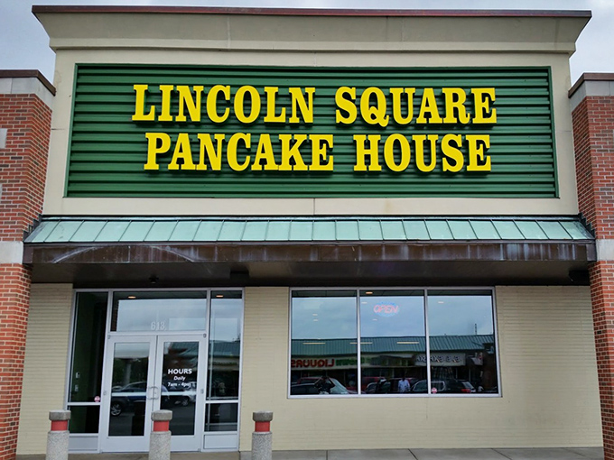 That bold yellow sign isn't whispering&mdash;it's announcing pancake greatness to anyone within eyeshot of this Indianapolis treasure.