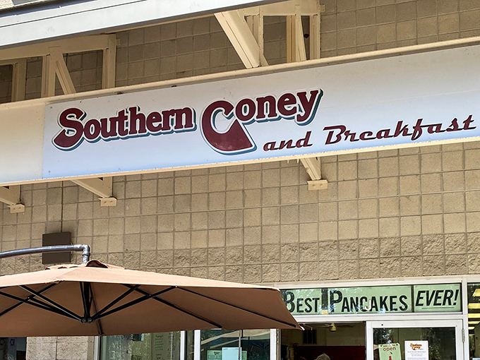 The bold red lettering promises comfort food paradise, while that "Best Pancakes EVER!" sign makes a claim your taste buds will need to verify personally.
