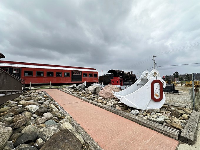 All aboard for flavor! The scarlet train car of Buckeye Express Diner stands proudly against the Ohio sky, promising a dining adventure unlike any other.