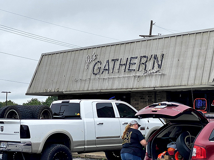 The unassuming metal exterior of Jo's Gathern' Place might not scream "culinary destination," but those pickup trucks don't lie &ndash; locals know where the good stuff is.