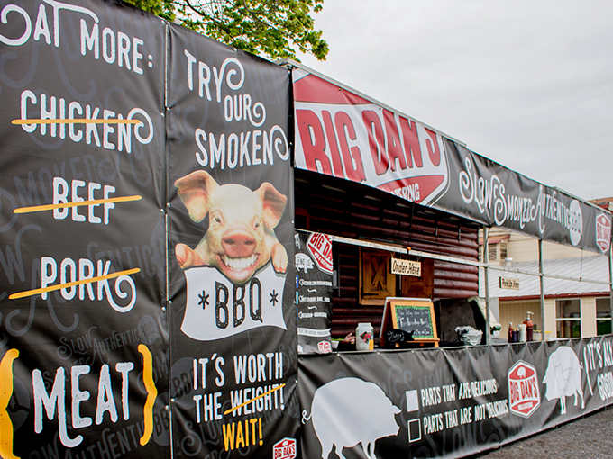 The unassuming red exterior of Big Dan's BBQ might fool you, but your nose knows better - smoky paradise awaits behind those doors.