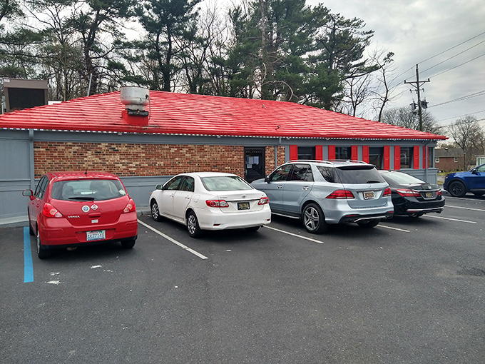 A second view of the diner's exterior reveals its distinctive red roof &ndash; like a beacon calling hungry travelers home after a long journey.