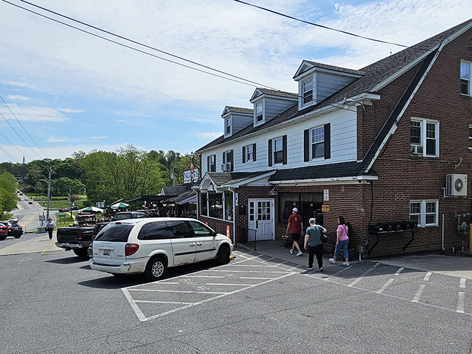 The classic white clapboard and brick exterior of Baugher's stands like a beacon of comfort food promise in Westminster's countryside.