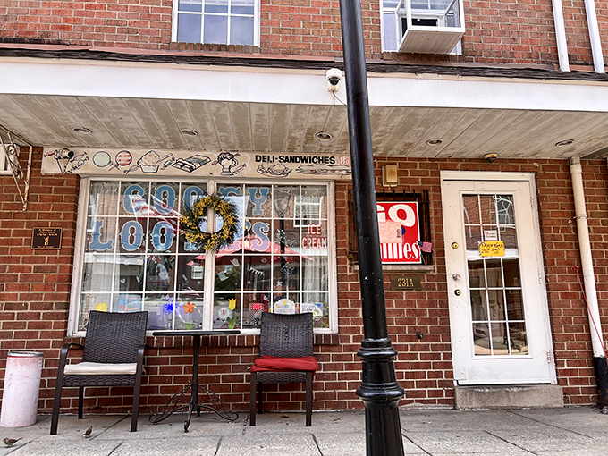 The unassuming brick exterior of Gooey Looies, where Philadelphia sandwich magic happens without fanfare or pretension.