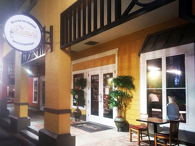 Night or day, that welcoming yellow glow and "We're Not Just Gourmet" sign promises a soul food experience worth writing home about.