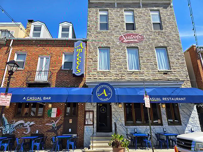 Outdoor seating at Amicci's lets you soak in Little Italy's charm while anticipating the chicken parm that will soon change your definition of perfection.