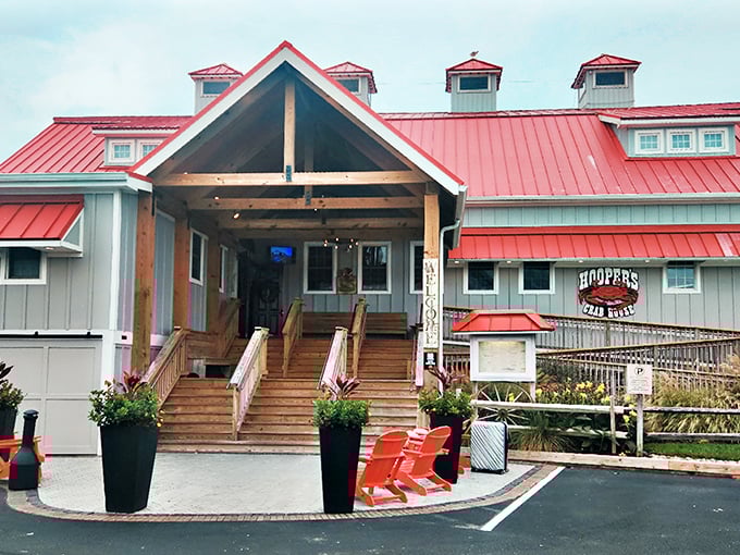 Hooper's iconic red roof and rustic charm make it an Ocean City landmark. The wooden entrance practically beckons seafood lovers home.