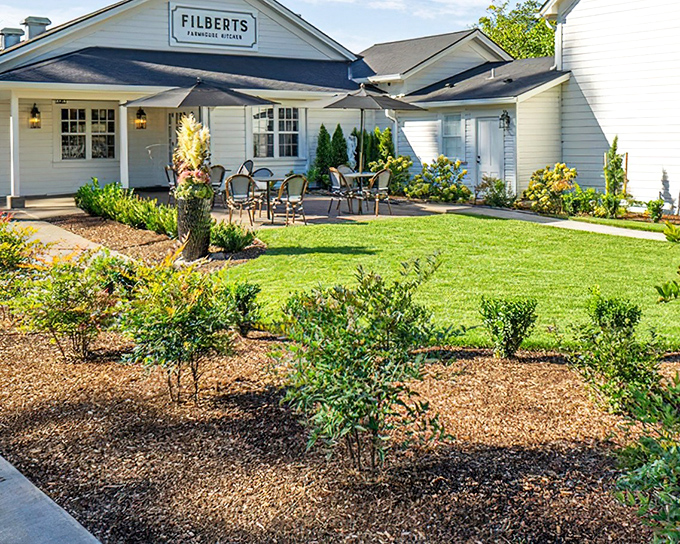 Manicured gardens and outdoor seating create a pastoral oasis that feels miles away from everyday worries.