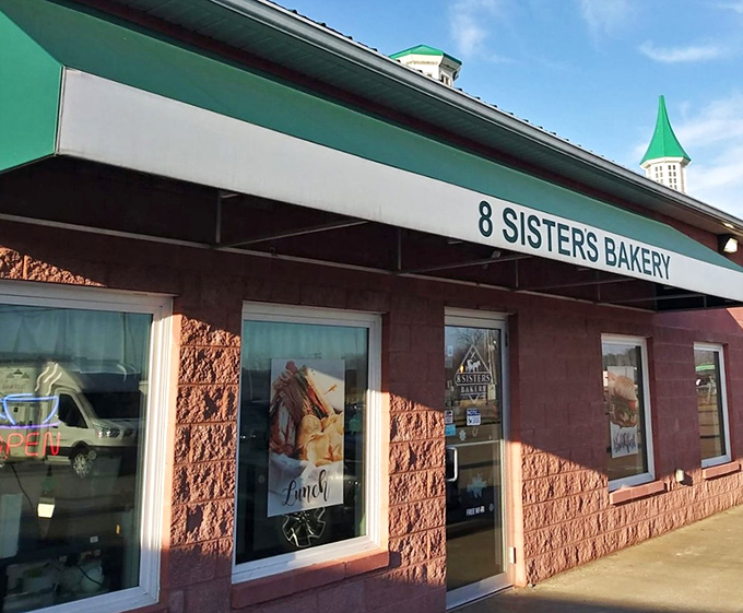 The brick exterior with its distinctive green cupolas stands like a beacon of carb-based hope in Mt. Gilead. Diet plans beware.
