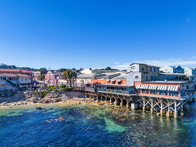 Another angle of Monterey's coastal charm, where the architecture seems to lean in just to get a better view of that impossibly blue water below.