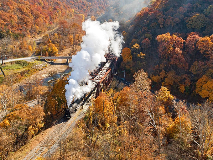 When autumn puts on its finest show, this steam locomotive becomes the star of nature's most spectacular production.