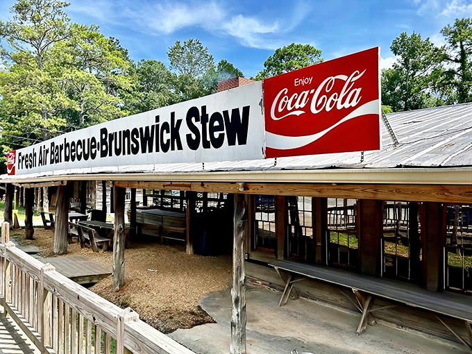 The weathered sign says it all &ndash; Fresh Air Barbecue and Brunswick Stew, a promise written in bold letters that's been keeping Georgia satisfied for generations.