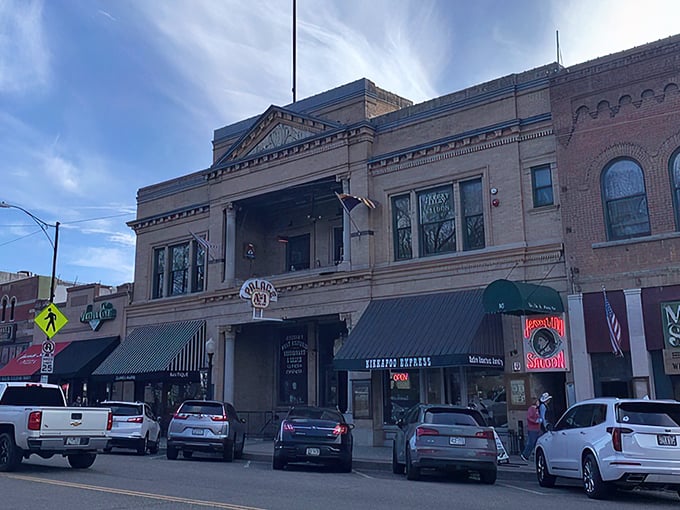 Prescott's legendary Palace Restaurant stands tall on Whiskey Row, its classic brick architecture a testament to frontier elegance that's survived since territorial days.
