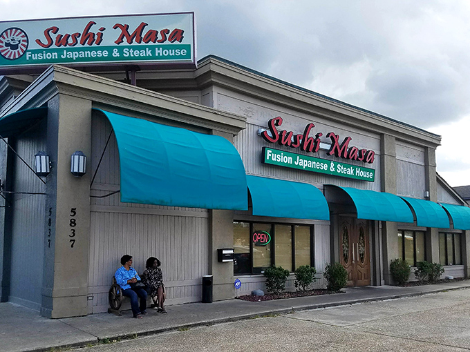 The bright turquoise awnings of Sushi Masa stand out like a culinary beacon, promising Japanese delights in the heart of Tiger country.