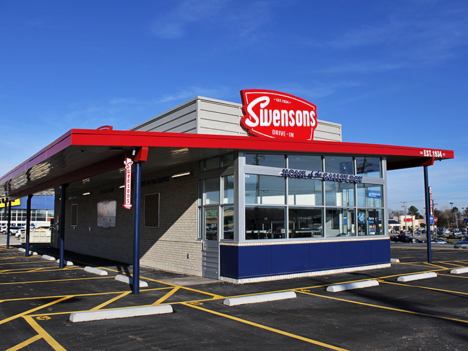 Architectural simplicity with a side of Americana&mdash;Swensons' clean lines and bright colors promise delicious things happen inside those brick walls.