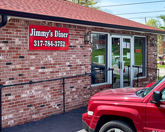 The unassuming brick exterior of Jimmy's Diner proves once again that culinary treasures often hide behind the simplest facades.